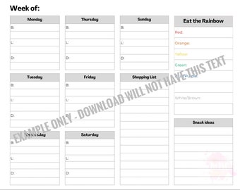 Printable Weekly Menu Planner - Digital Download / Pastel Rainbow Menu ...