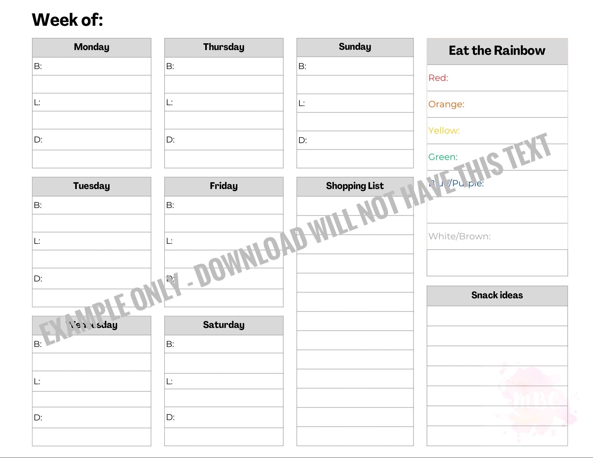 Printable Weekly Rainbow Menu Planner - Etsy