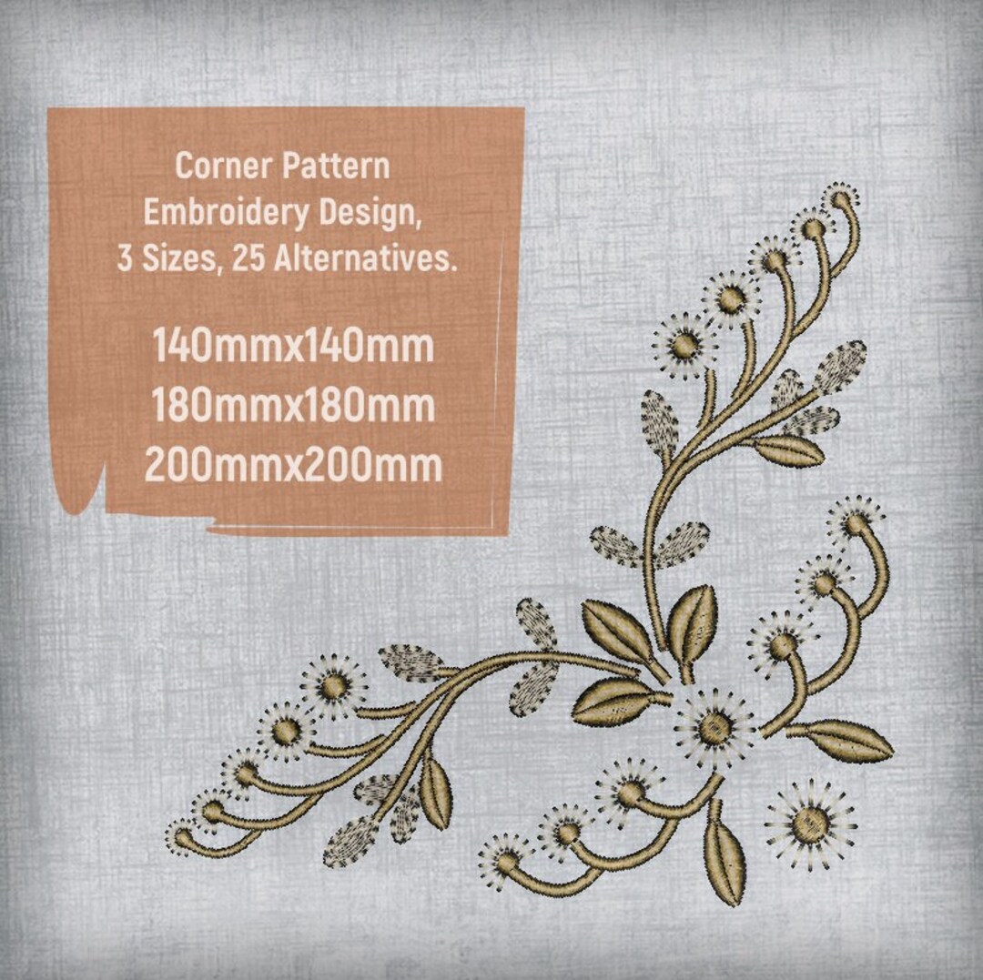 Corner Pattern Embroidery Design, 3 Sizes, 25 Alternatives. - Etsy