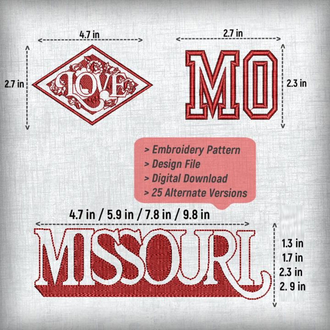 Missouri State Embroidery Patterns Bundle Digital Design File With 3 ...
