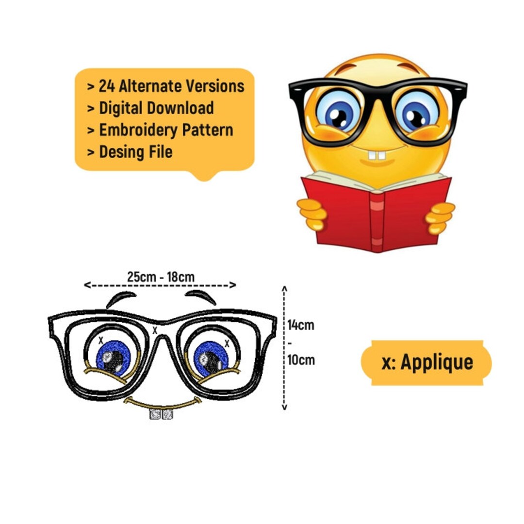 Cute Emoji Reading Book Applique 2 Sizes Available - Etsy