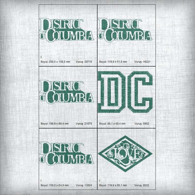 DISTRICT COLUMBIA , Embroidery Pattern Design File, 3 Patterns and 4 ...