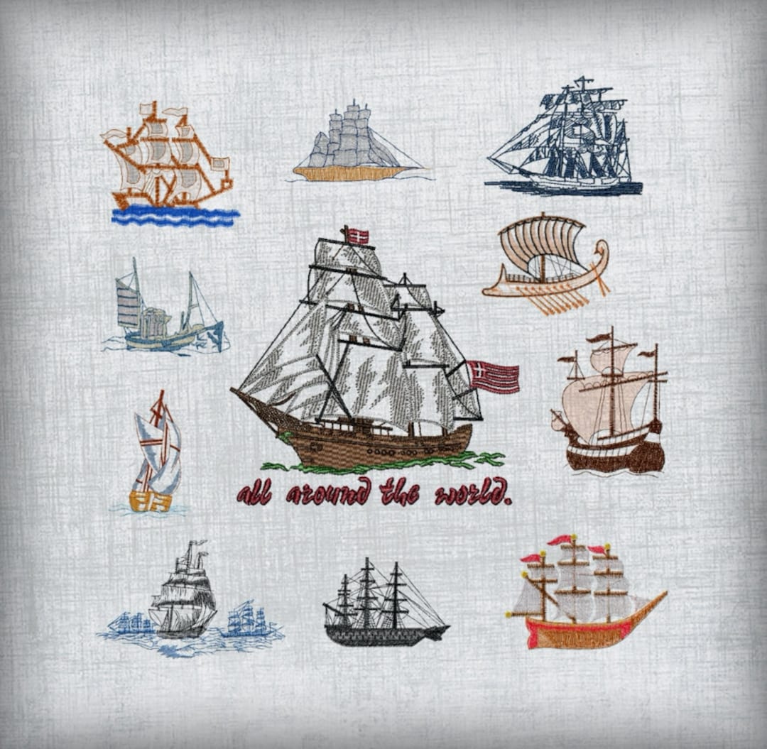 Maritime Ship Embroidery Collection - 11 Patterns, Machine Embroidery ...