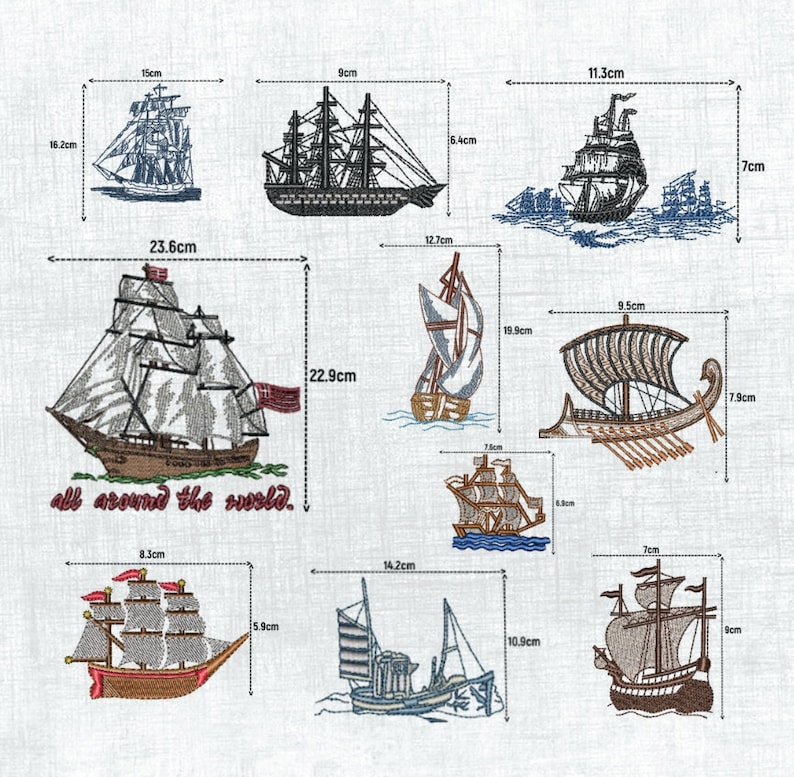 Maritime Ship Embroidery Collection - 11 Patterns, Machine Embroidery ...