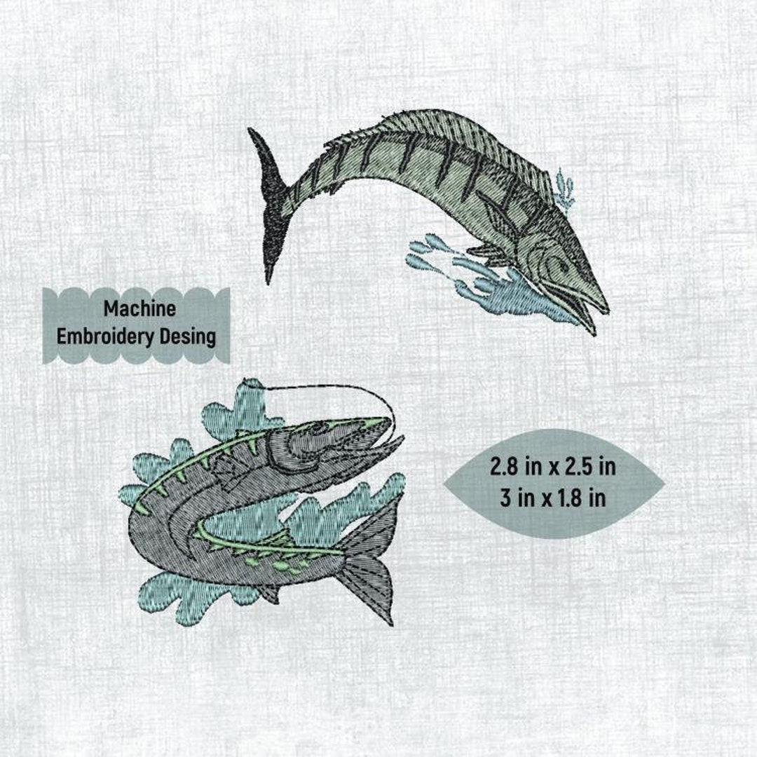 Spanish Mackerel Fish Embroidery Pattern for 4x4 Hoop - DIY Design ...