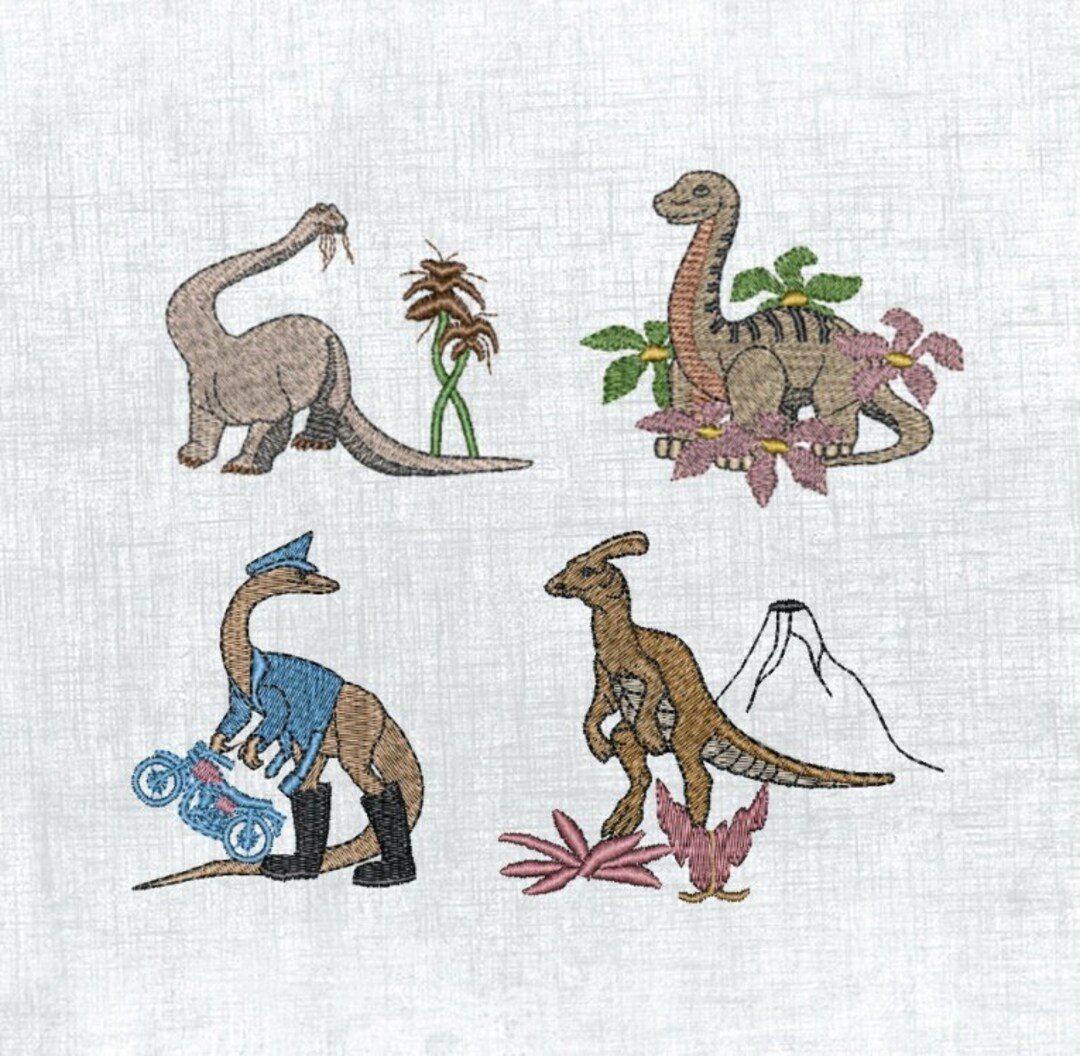 Dinosaur Embroidery Designs: 4x4 Hoop for Kids 4 Patterns, 12 Formats ...