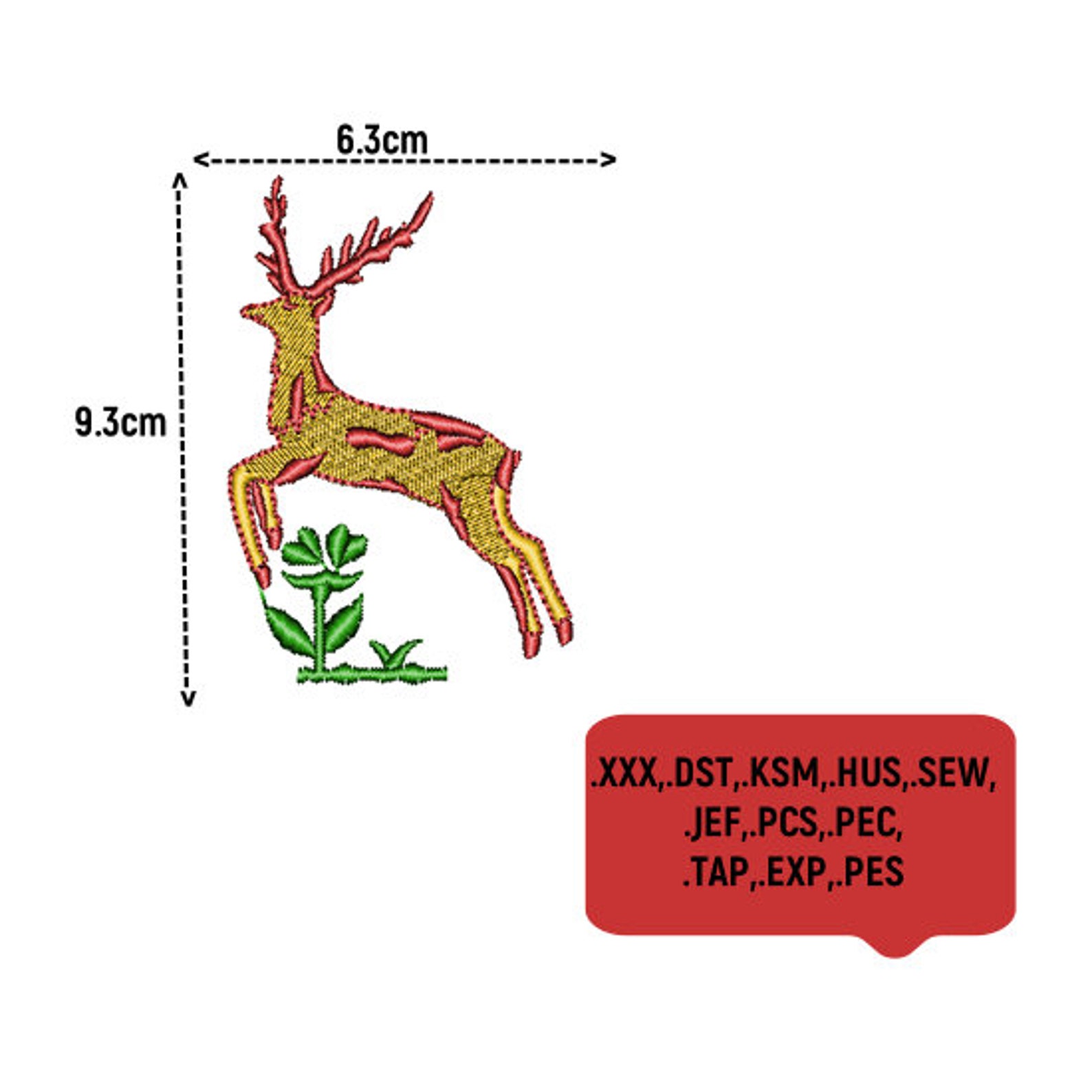 DEER Embroidery Pattern Design File, Embroidery Size 6.3cm X 9.3cm - Etsy