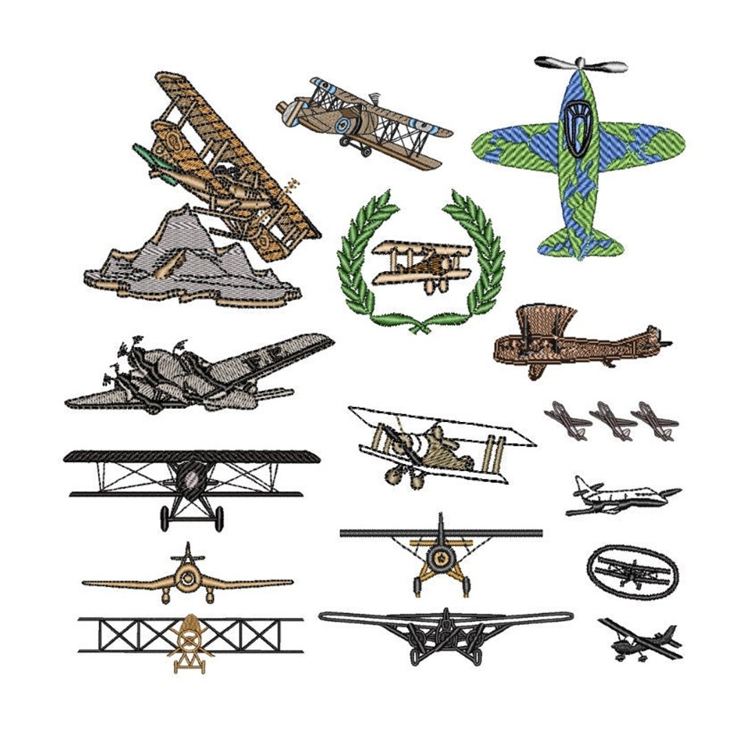 Vintage Airplane Embroidery Design Set - 16 Patterns Included - Etsy