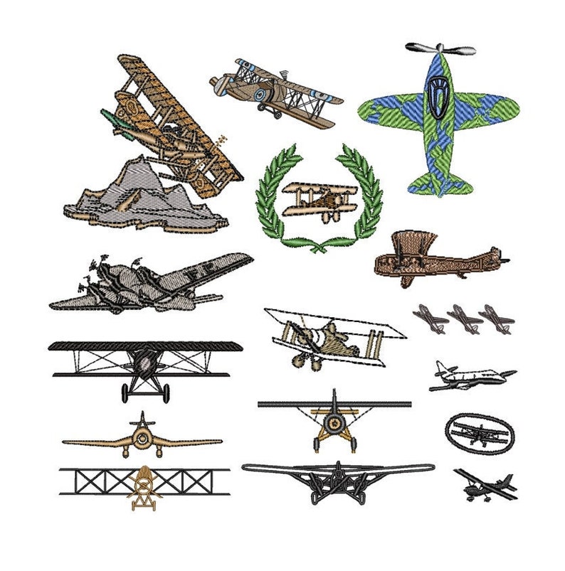 Vintage Airplane Embroidery Design Set - 16 Patterns Included - Etsy