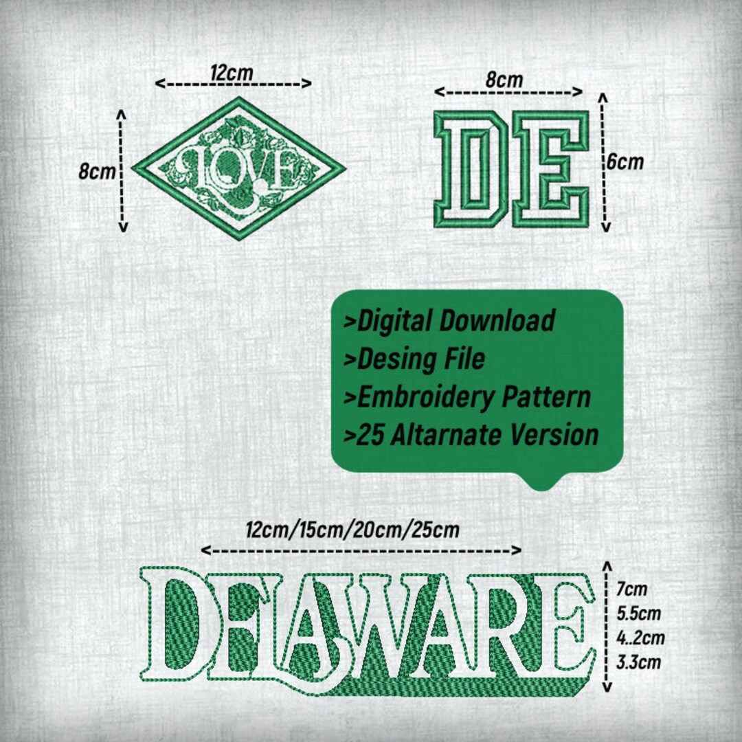 Delaware Embroidery Pattern Design File Set of 3 Patterns and 4 Sizes ...