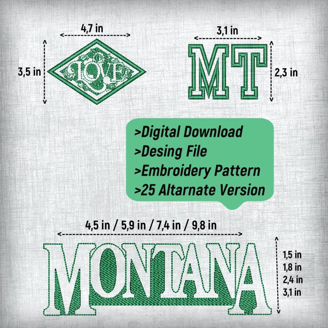 MONTANA , Embroidery Pattern Design File, 3 Patterns and 4 Sizes, 25 ...