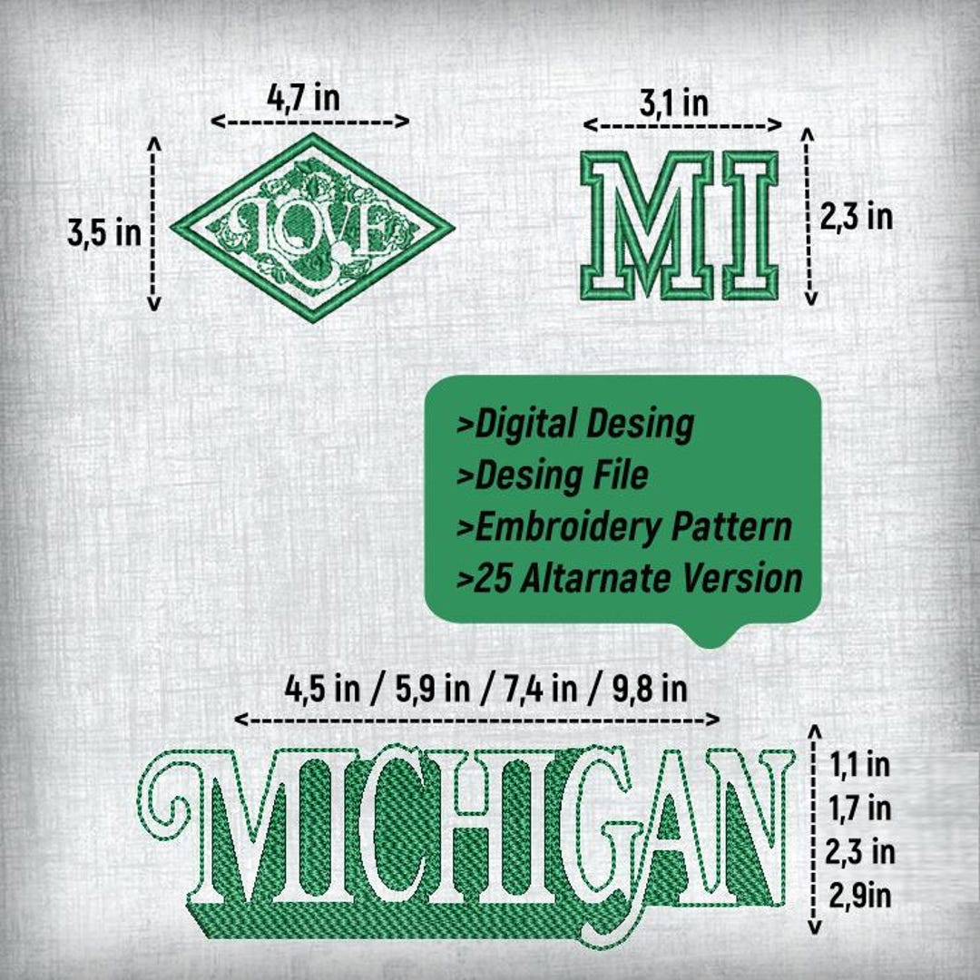 Michigan Embroidery Pattern Design File Set 3 Patterns, 4 Sizes, 25 ...
