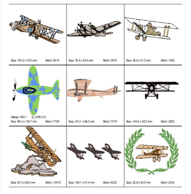 Vintage Airplane Embroidery Design Set - 16 Patterns Included - Etsy