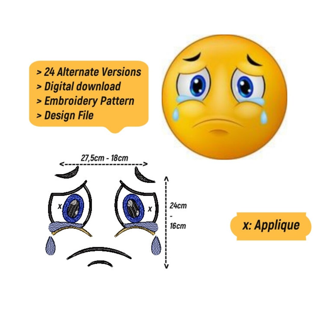 Emoji Applique Pattern Pillow Case Duo - Crying Face Design ...