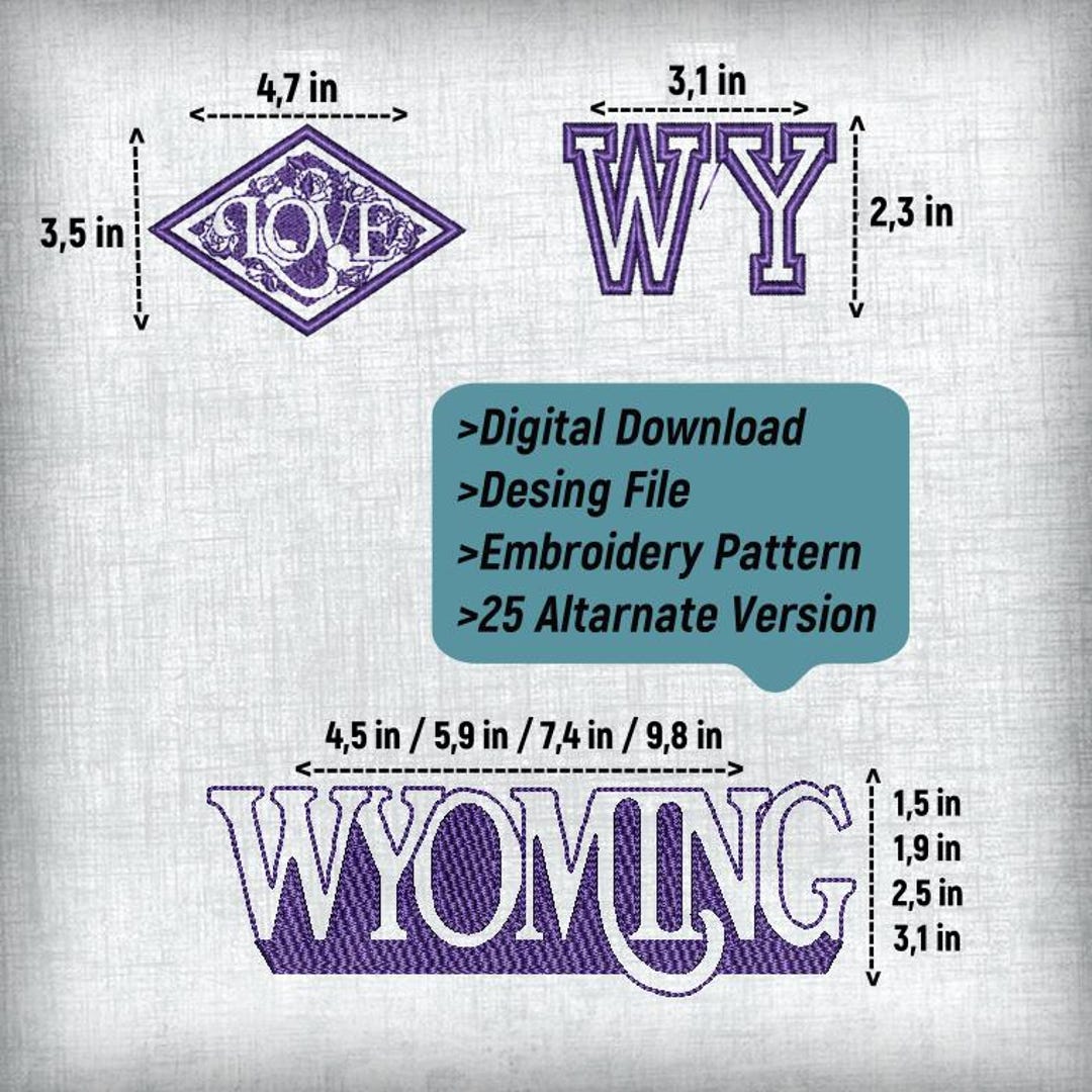 Wyoming Embroidery Pattern Design File - Set of 3 Patterns in 4 Sizes ...