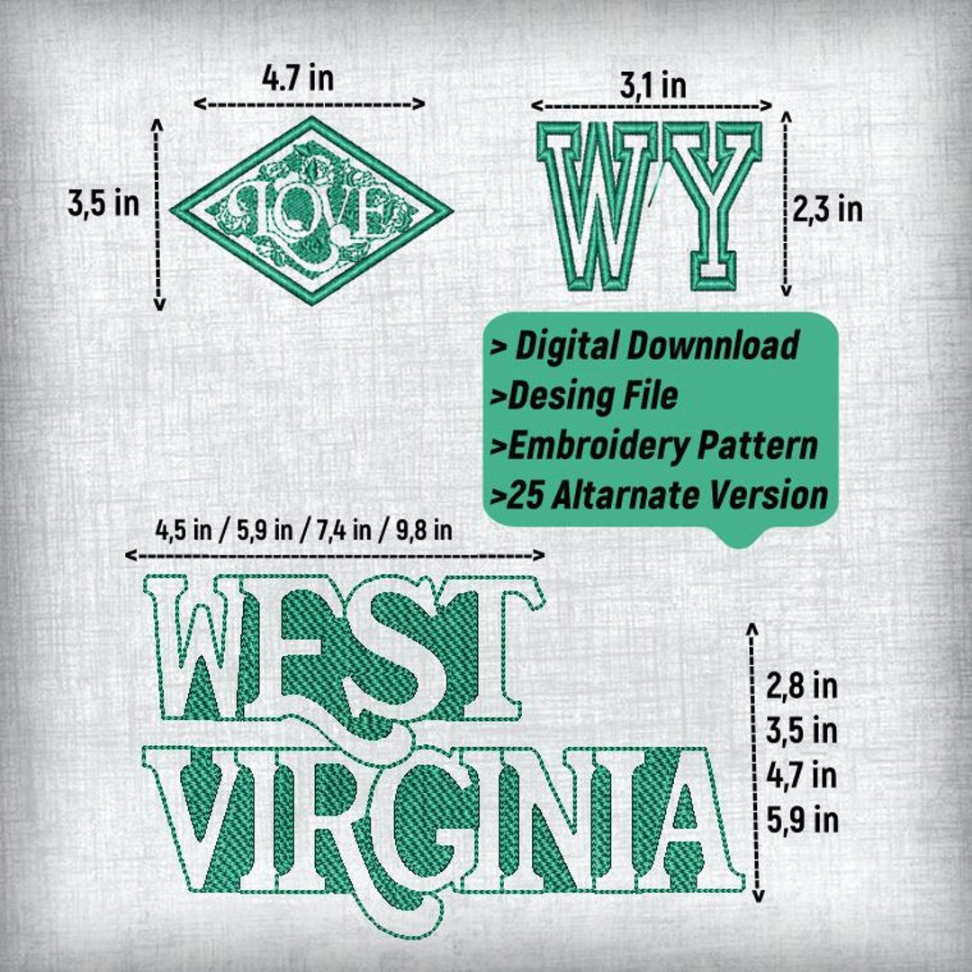 Embroidery Designs: West Virginia Pattern Collection - 3 Designs in 4 ...