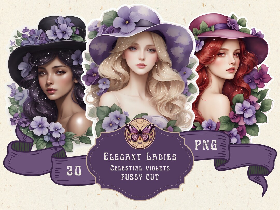 20 Celestial Violets Elegant Ladies PNG Clipart | Fussy Printable ...