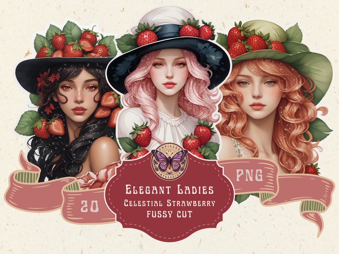 Celestial Strawberry Lady Fussy Clipart | Journaling (PNG Digital ...