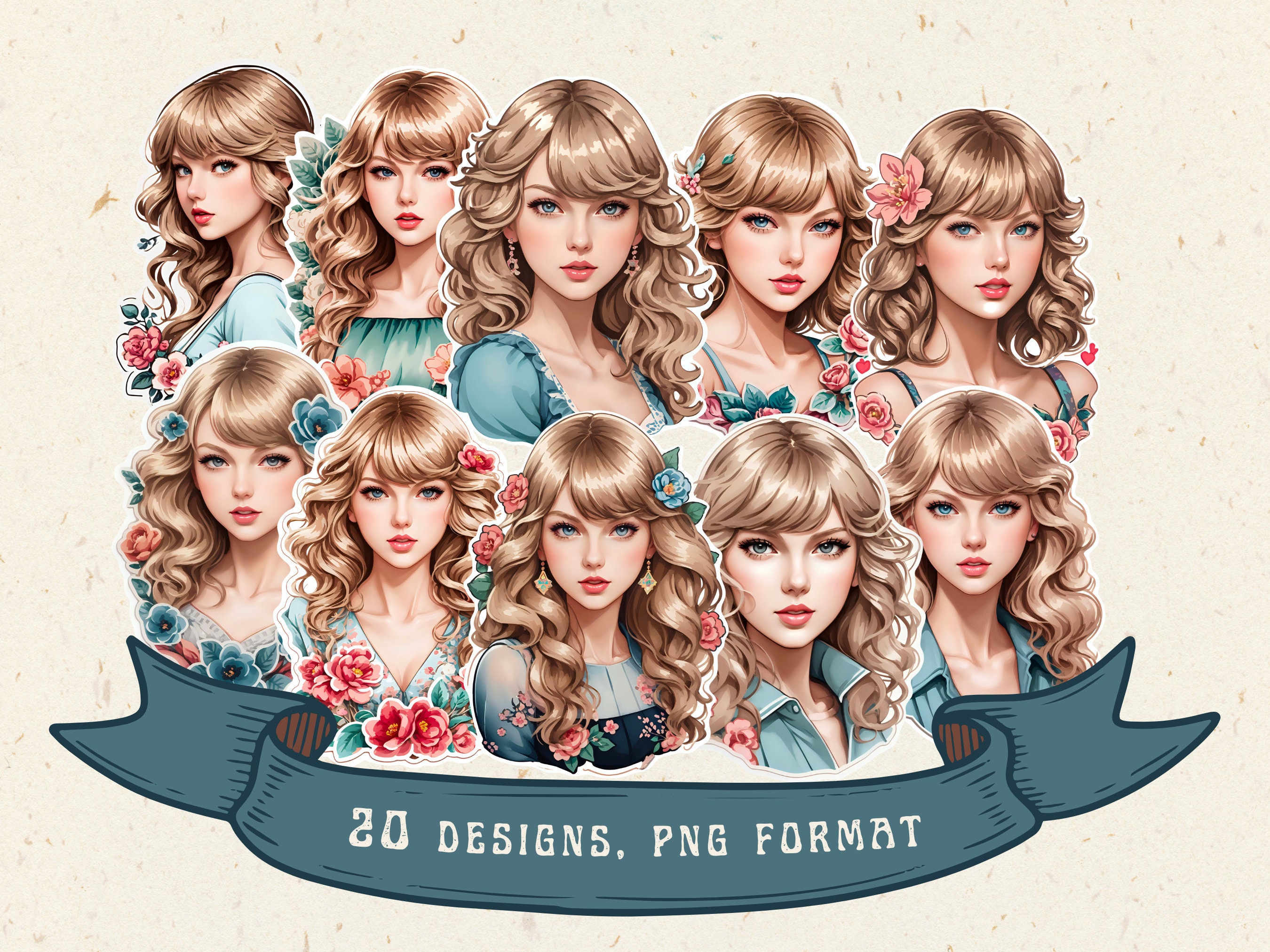 20 Kawaii Taylor Swift Inspired PNG Clipart Swifties Fussy Printable ...
