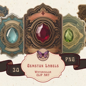30 Gemstone Label PNG Clipart Bundle Clipart Prinrable Vintage Retro ...