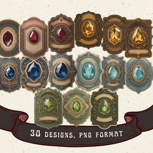 30 Gemstone Label PNG Clipart Bundle Clipart Prinrable Vintage Retro ...
