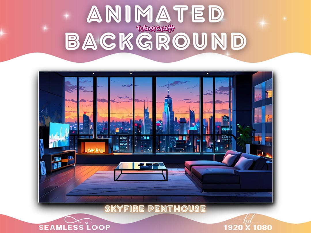 SKYFIRE PENTHOUSE' Animated Vtuber & Pngtuber Cozy Room Background Live ...