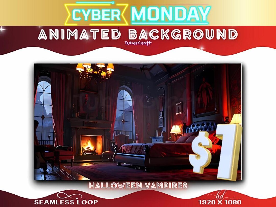 HALLOWEEN VAMPIRES' Animated Vtuber & Pngtuber Cozy Room Fireplace ...