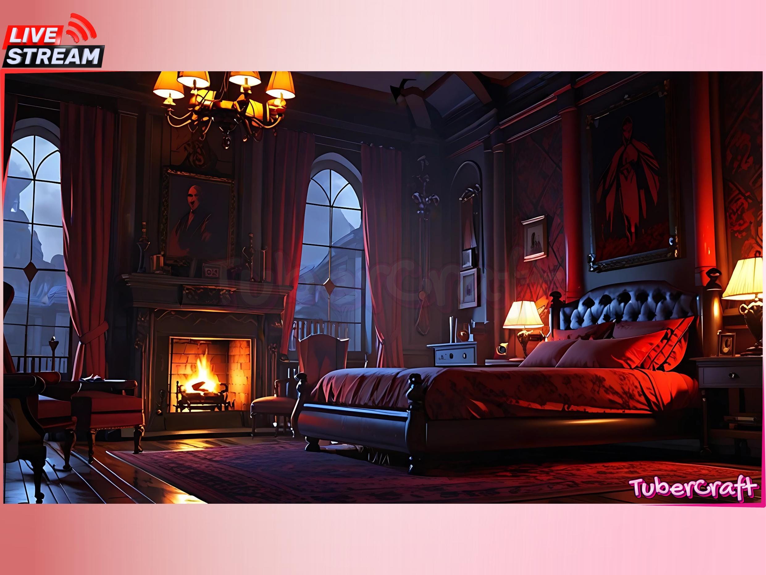 HALLOWEEN VAMPIRES' Animated Vtuber & Pngtuber Cozy Room Fireplace ...