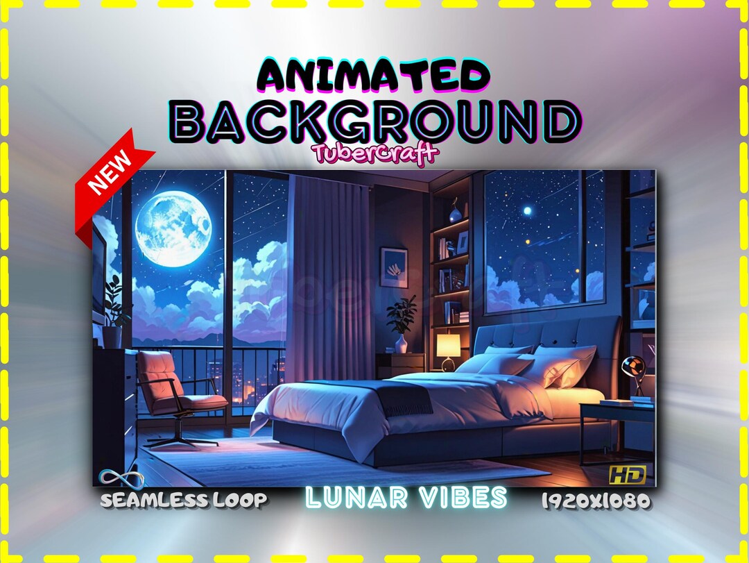 Vtuber Animated Background Lunar Vibes for Twitch, Moonlight Seamless ...