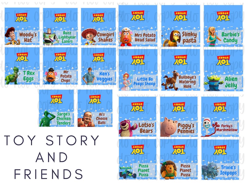 TOY STORY Birthday Decoration Place Cards & Food Labels, Toy Story ...
