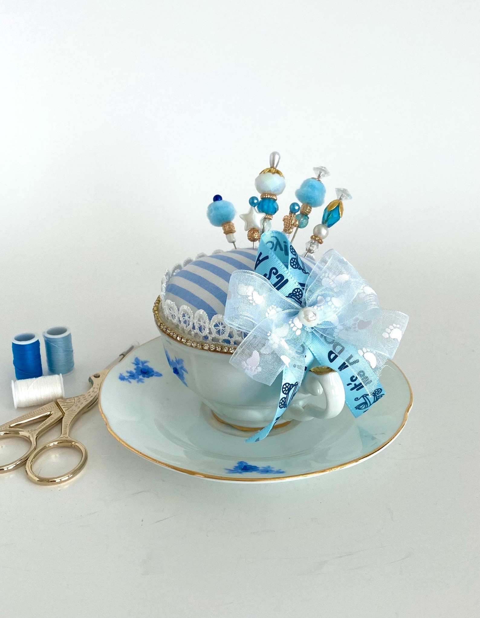 Handmade Baby Boy Teacup Pincushion: Vintage Nursery Decor - Etsy