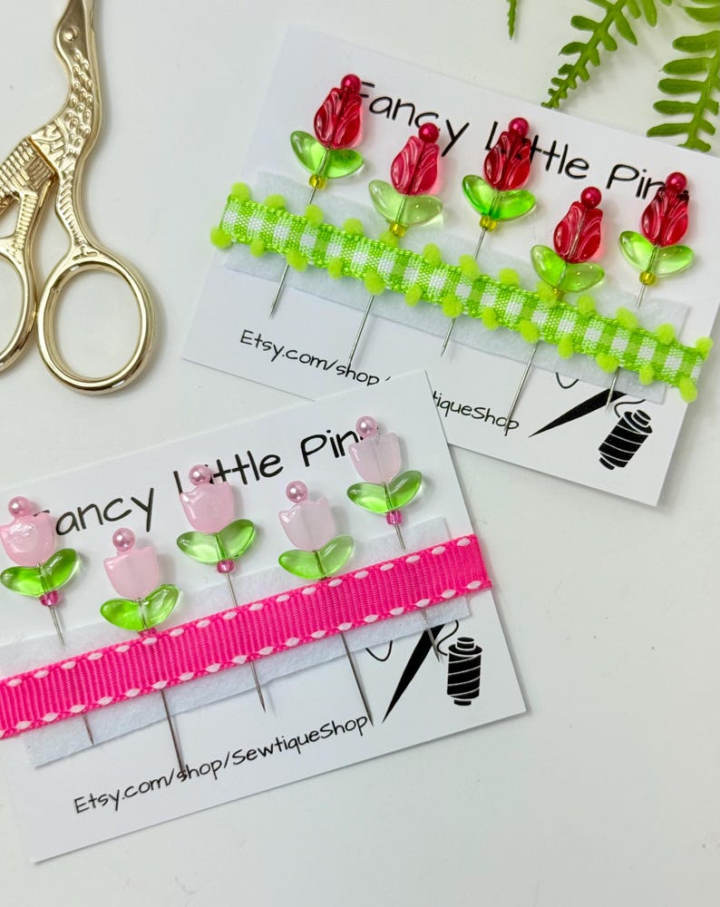 Tulip Flower Pins • Pink or Red Sewing Pins for Quilting, Crafting ...