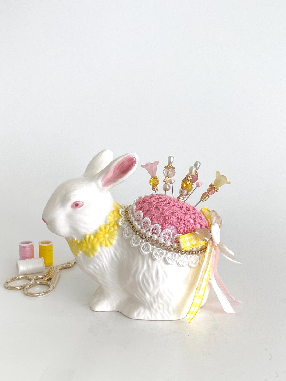 Handmade Easter Bunny Pin Cushion, Whimsical Sewing Room Decor, Needle ...