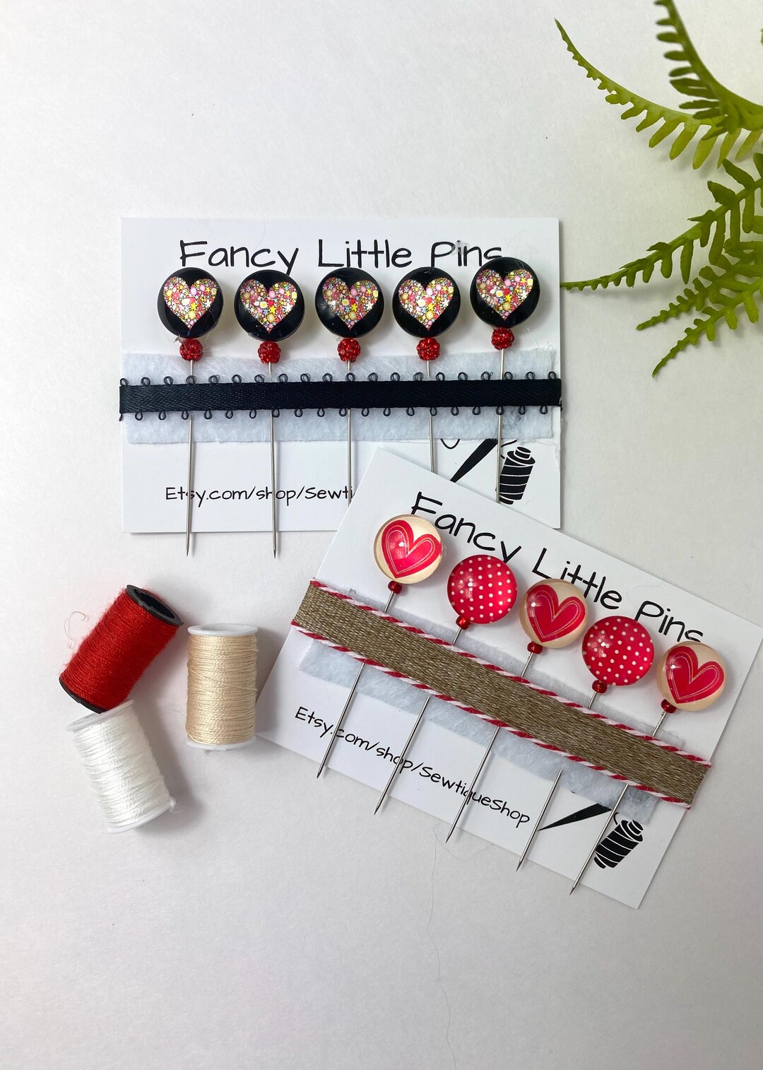 Handmade Heart Pins – Red/black Glass Cabochon, Sewing Gift (set of 5 ...