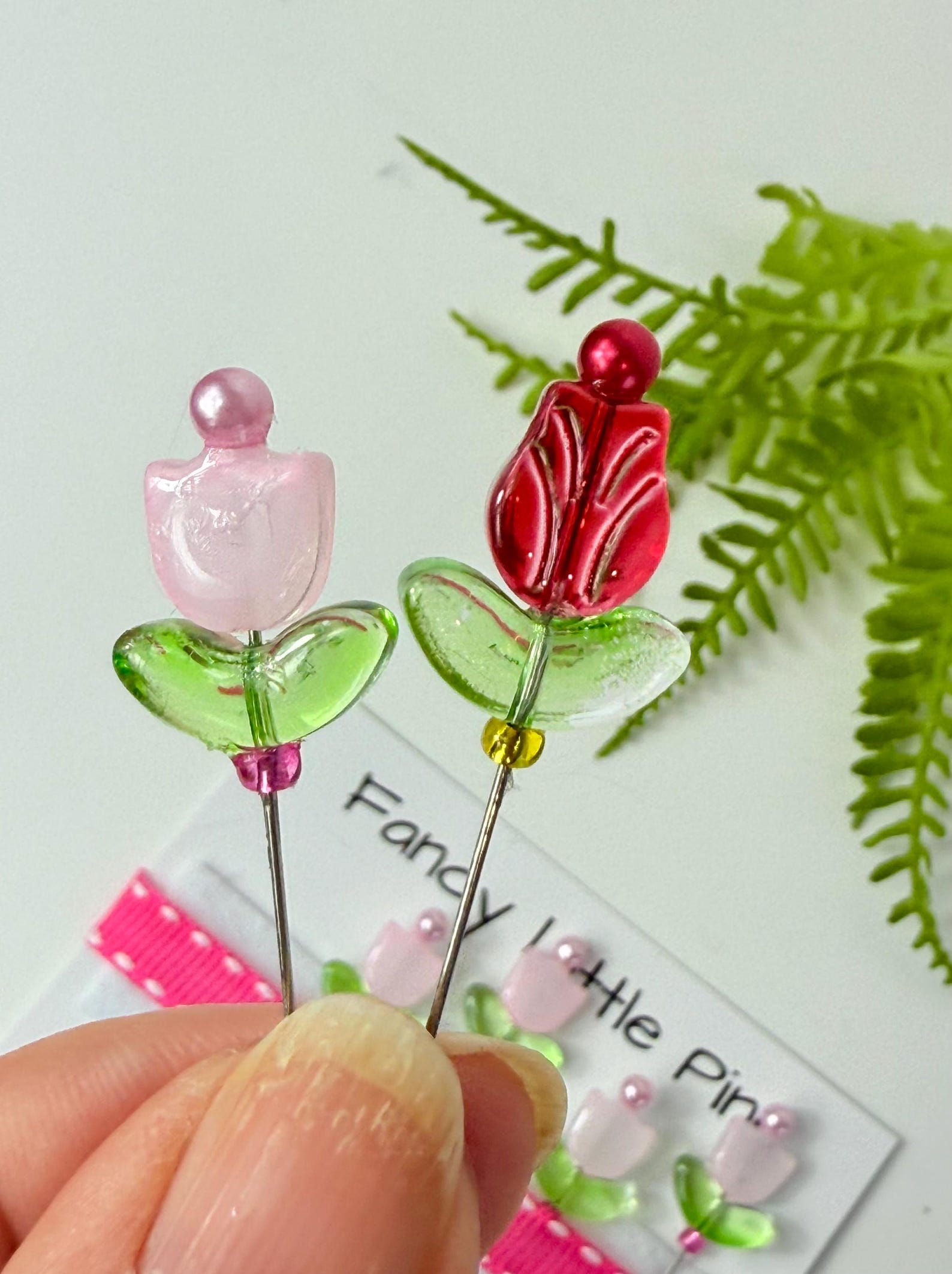Tulip Flower Pins • Pink or Red Sewing Pins for Quilting, Crafting ...
