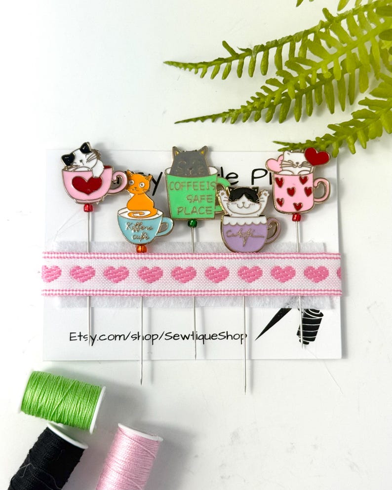 Cute Sewing Pins – Cat Teacup or Dog Pins, Quilting & Craft Notions - Etsy