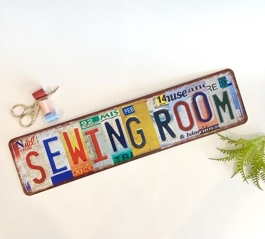 Vintage Inspired Sewing Room Sign, Retro License Plate Wall Decor for ...