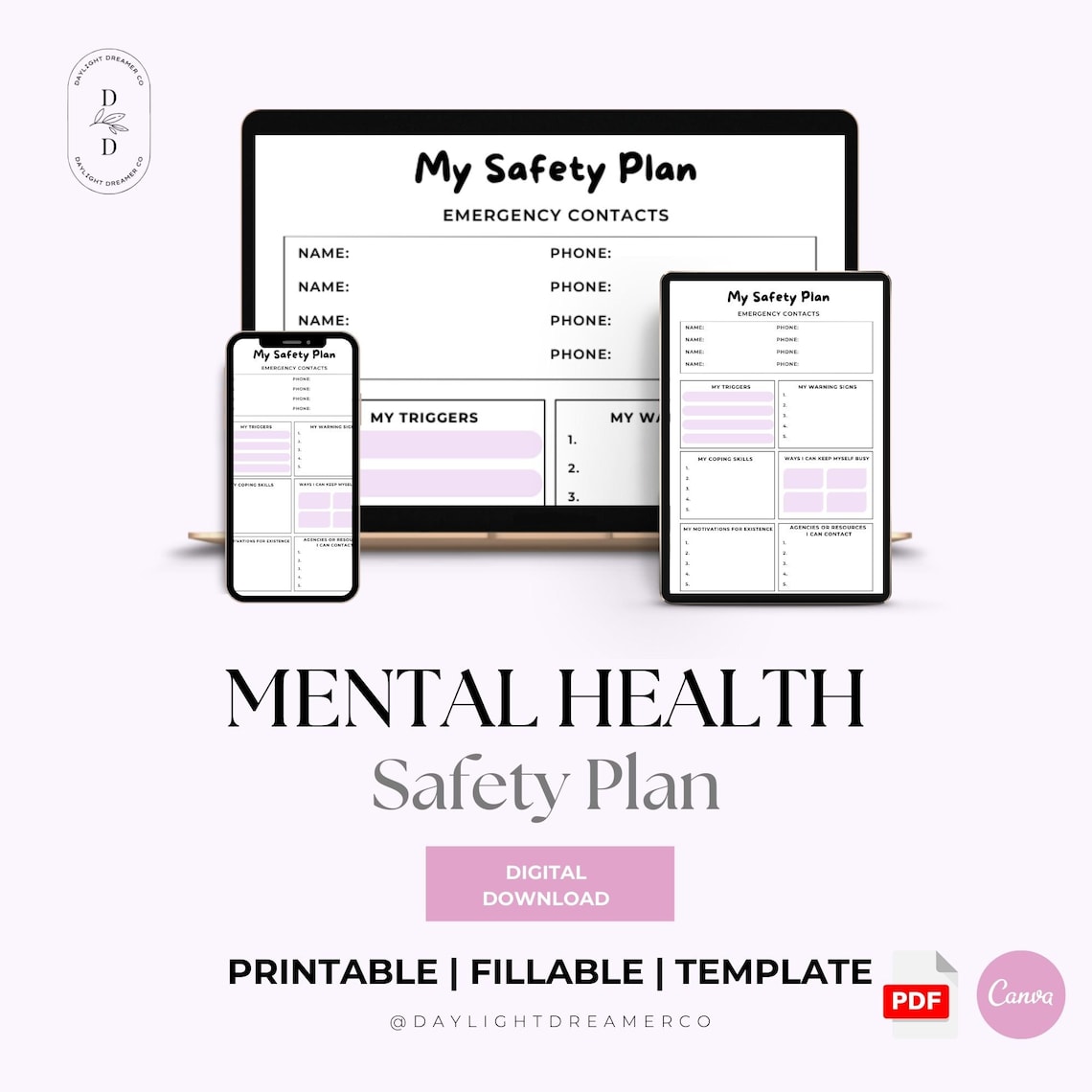 Mental Health Crisis Safety Plan - Digital Download | PDF Printable ...
