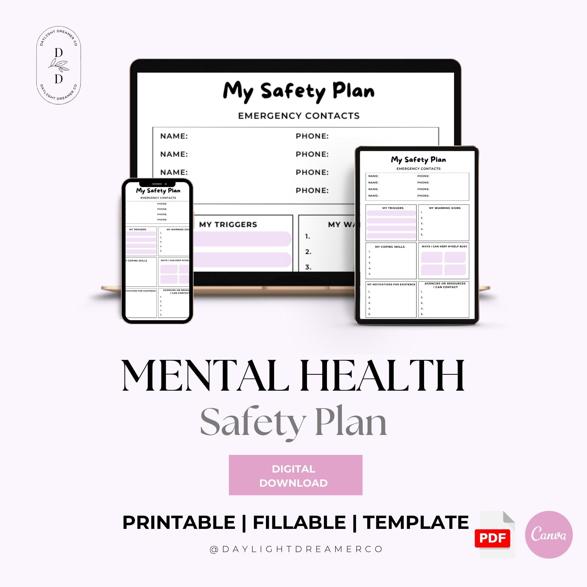 Mental Health Crisis Safety Plan - Digital Download | PDF Printable ...