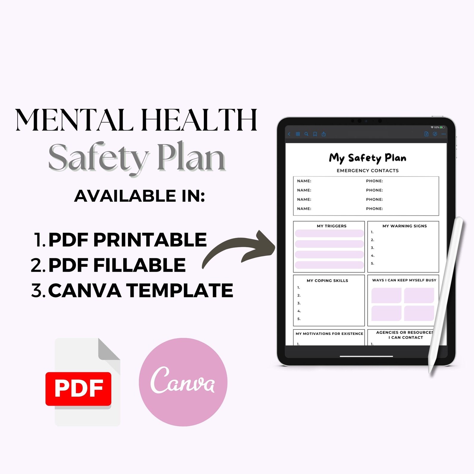 Mental Health Crisis Safety Plan - Digital Download | PDF Printable ...