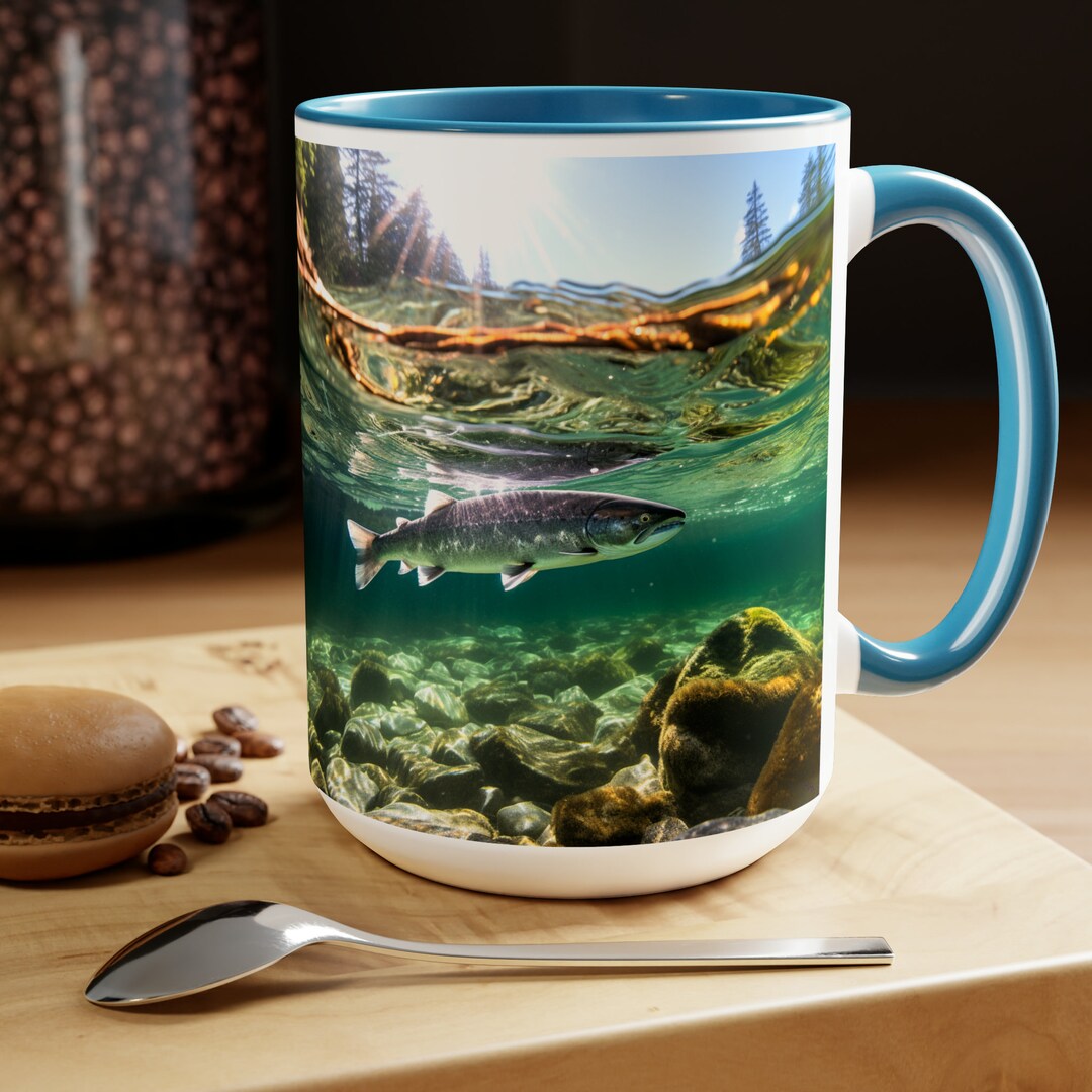 Salmon in the River Two-tone Coffee Mugs, 15oz - Etsy