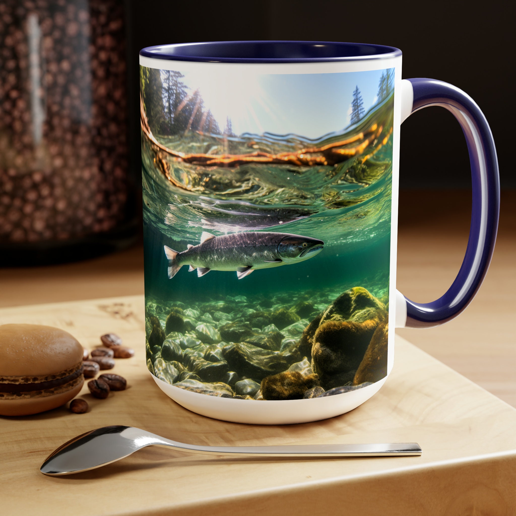 Salmon in the River Two-tone Coffee Mugs, 15oz - Etsy