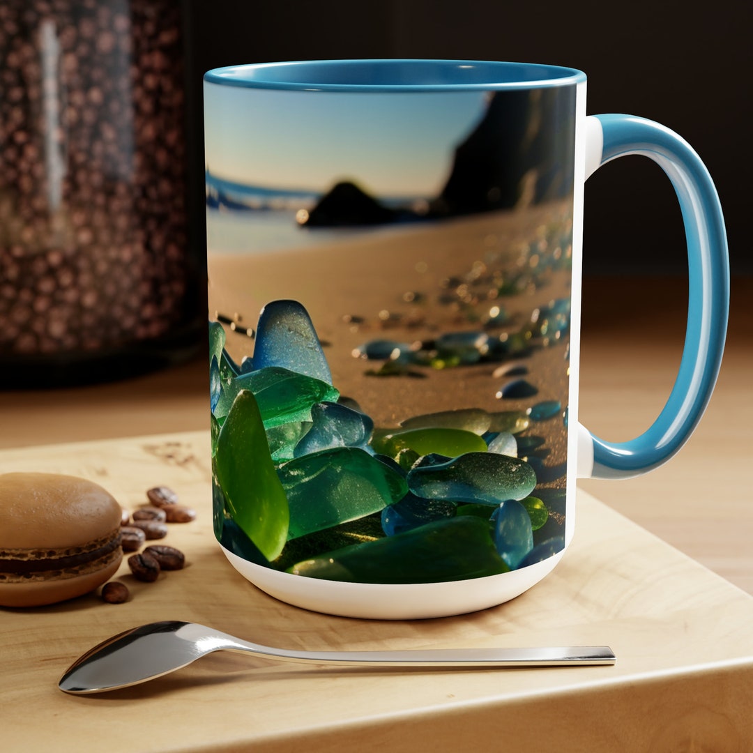 Blue & Green Sea Glass Two-tone Coffee Mugs, 15oz - Etsy