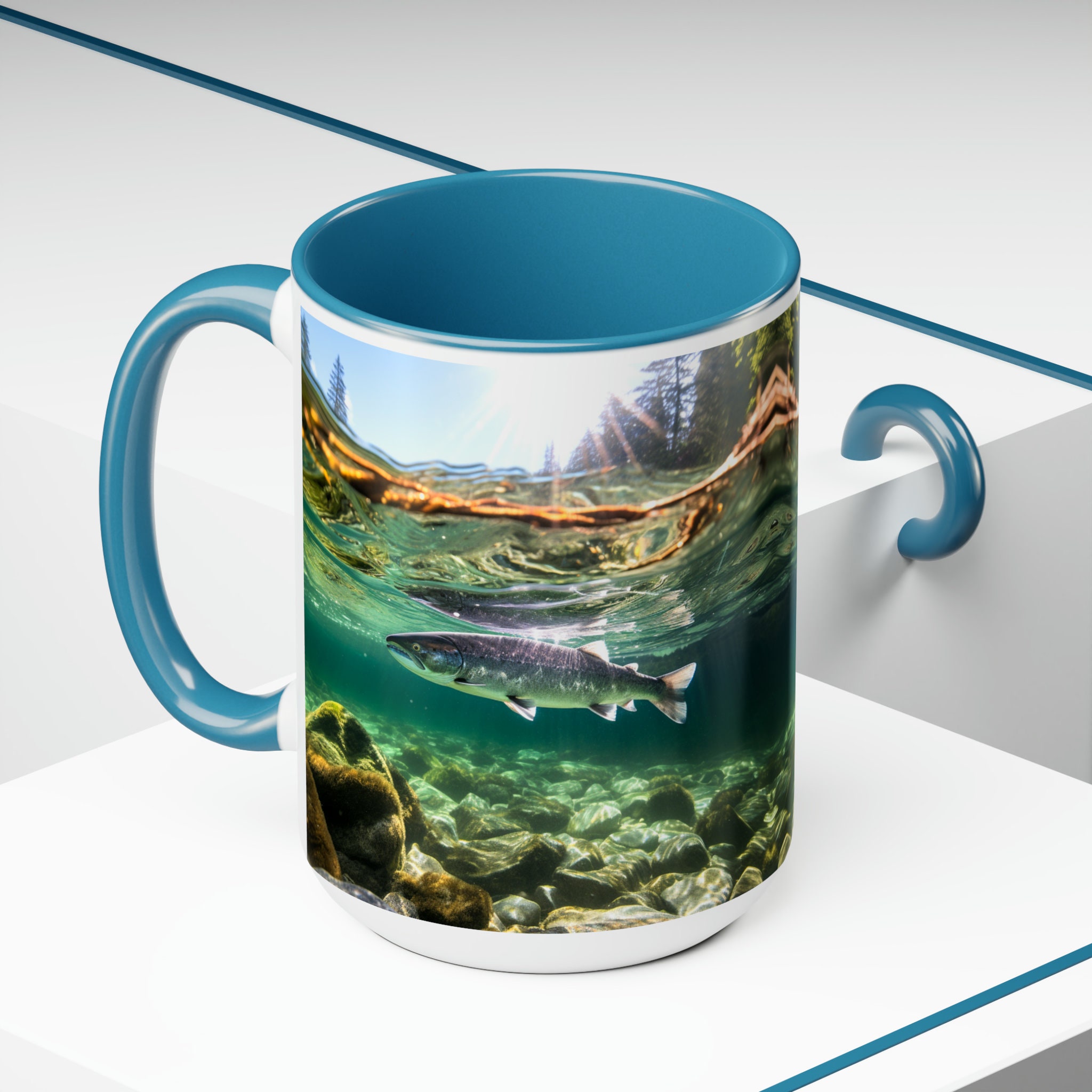 Salmon in the River Two-tone Coffee Mugs, 15oz - Etsy
