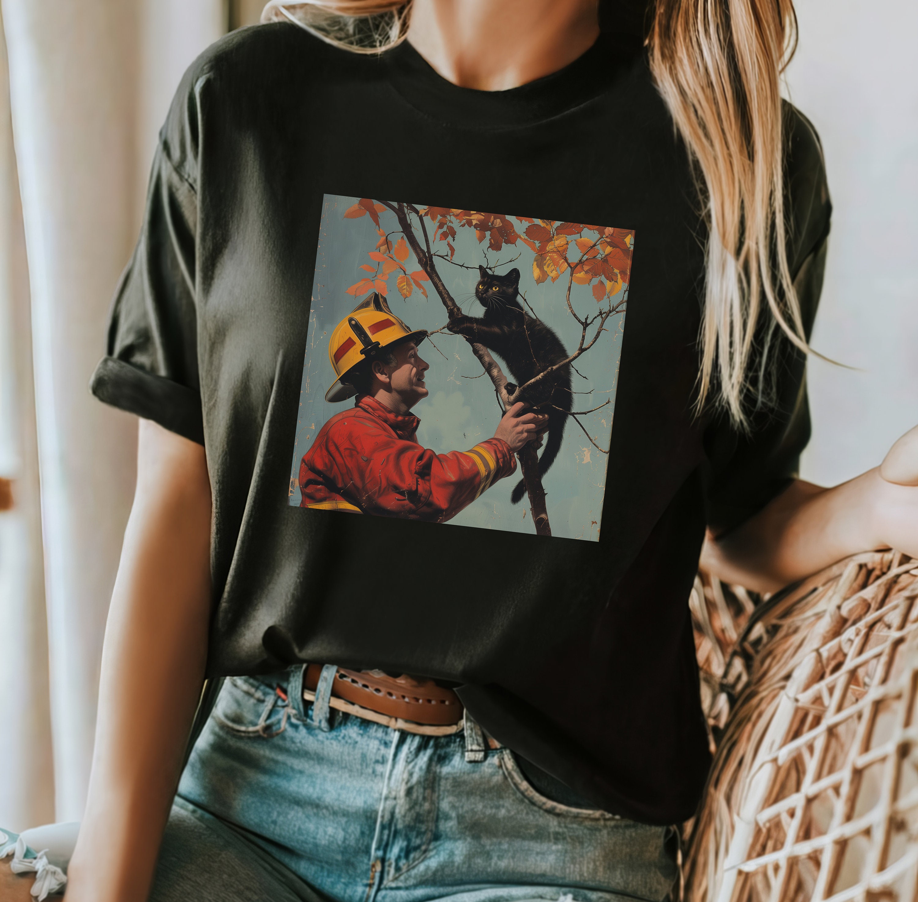 EMT Firefighter Fireman Black Cat Shirt, Dibs on the New Firefighter ...