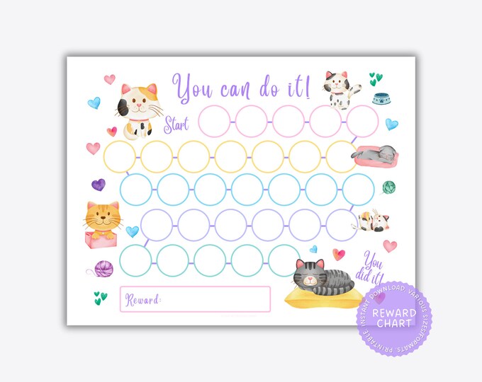 Printable Cat Reward Chart Kids Reward Chart Potty Training Sleeping ...