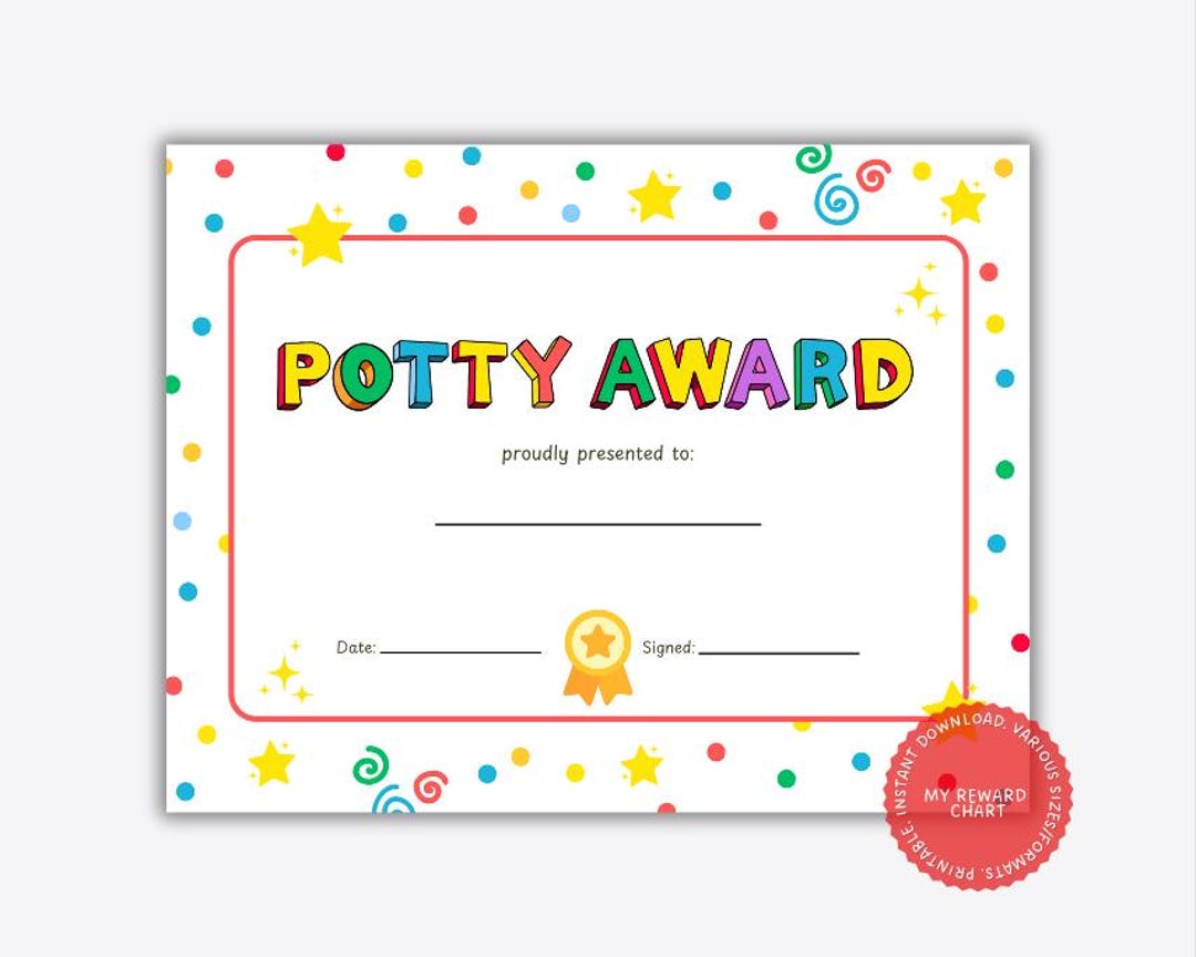 Potty Award, Printable Potty Training Certificate, Toddler Potty Award ...