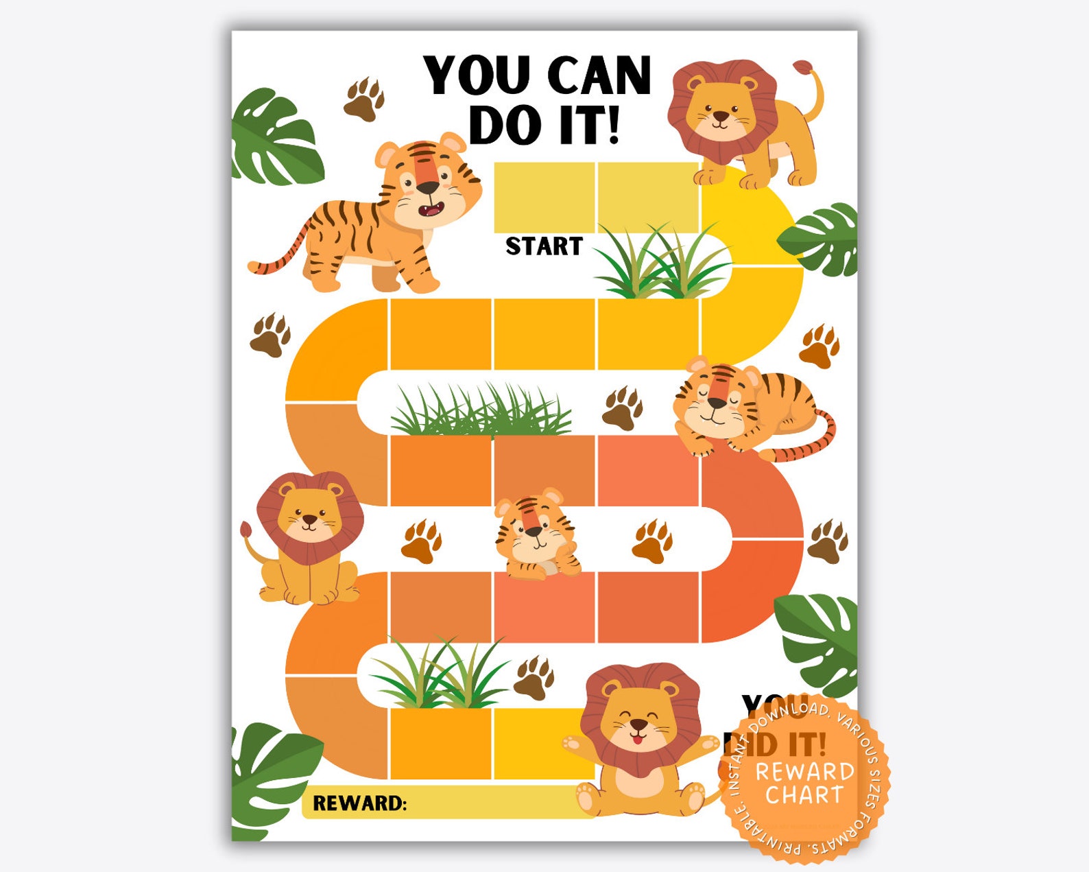 Lion Reward Chart Printable, Tiger Sticker Chart, Wild Animal Potty ...