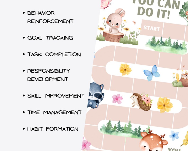 Spring Reward Chart, Kids Reward Chart Printable, Woodland Theme, Potty ...