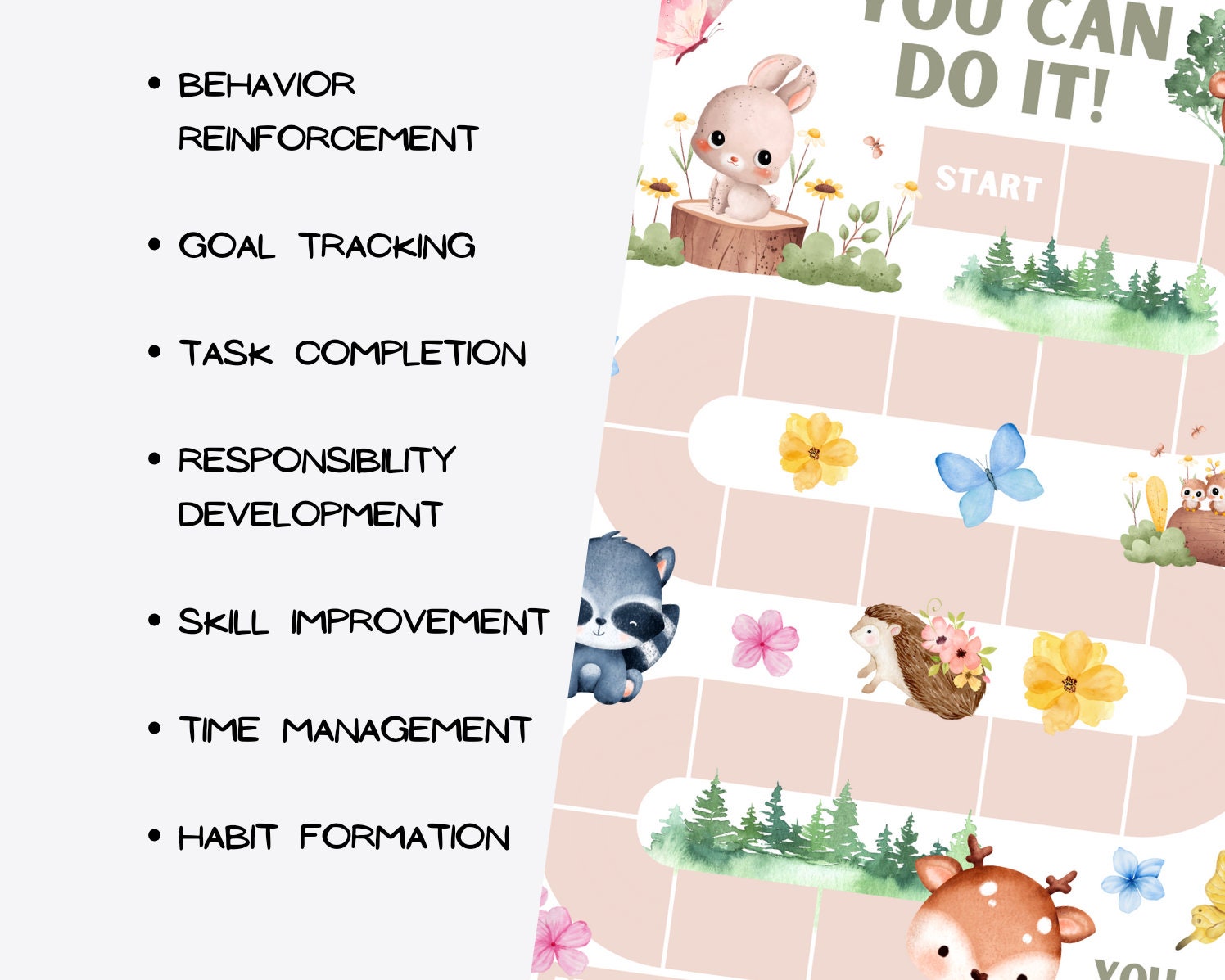 Spring Reward Chart, Kids Reward Chart Printable, Woodland Theme, Potty ...